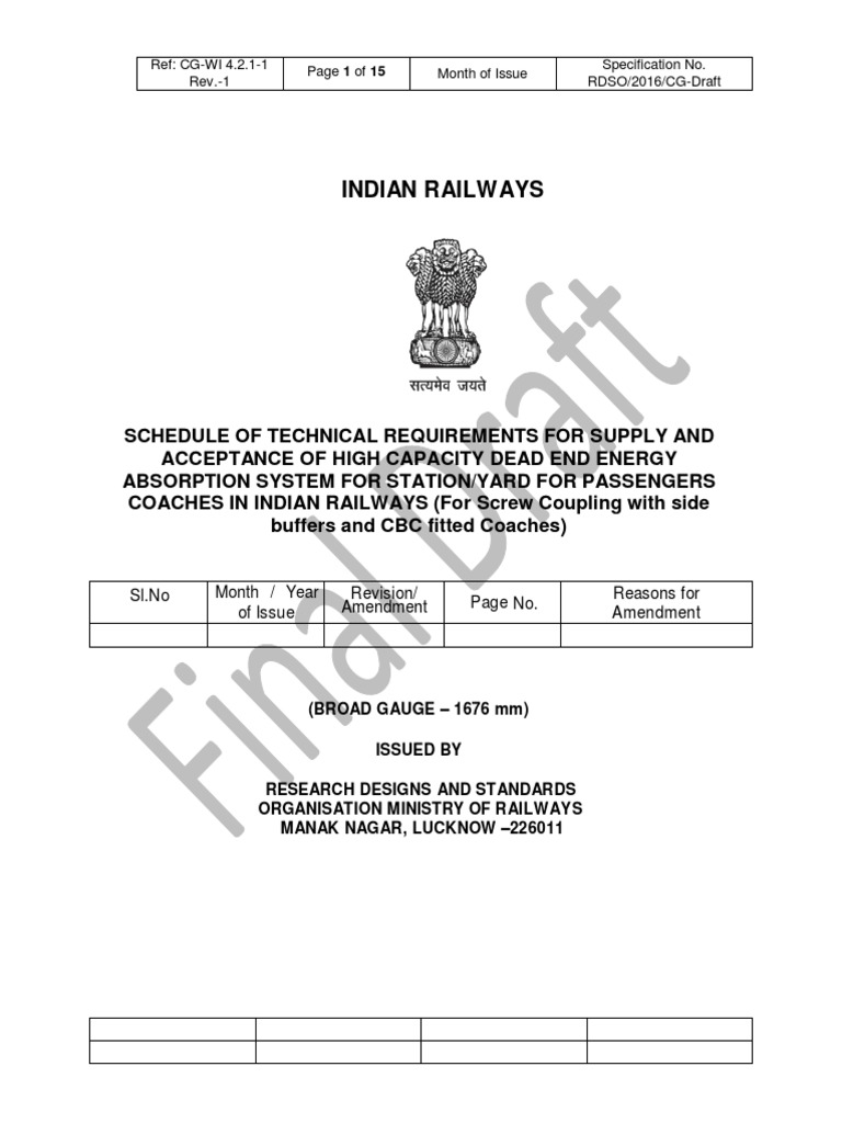 Final Draft Spec of Dead End Buffer Stop RDSO Specs PDF | PDF | Track ...