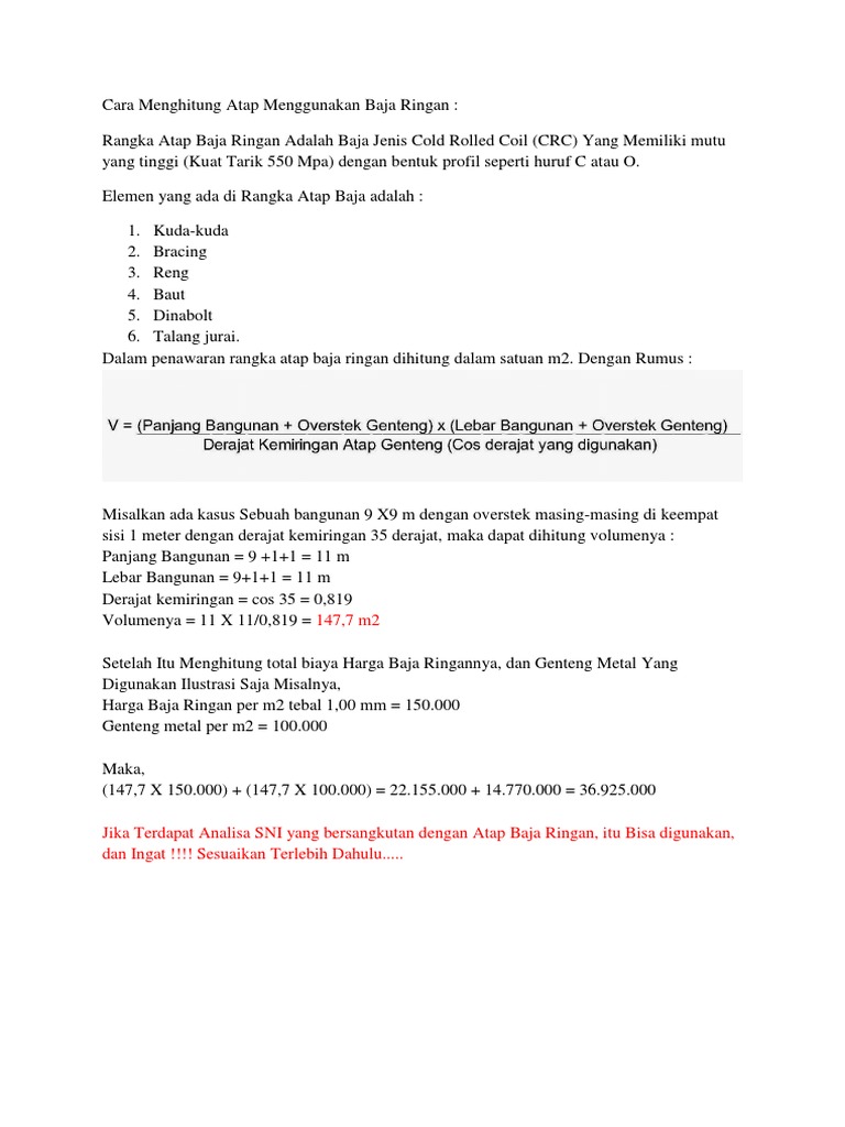 RAB Atap Menggunakan Baja Ringan | PDF