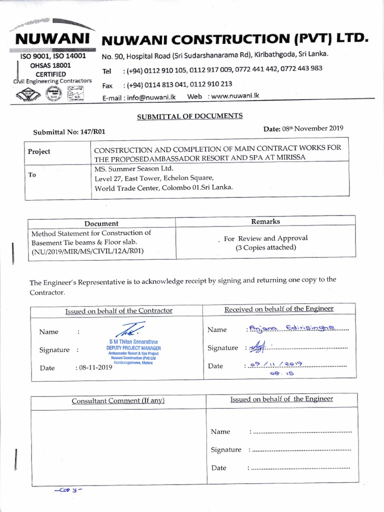 Method Statement For Construction of Basement Tie Beams & Floor Slab ...