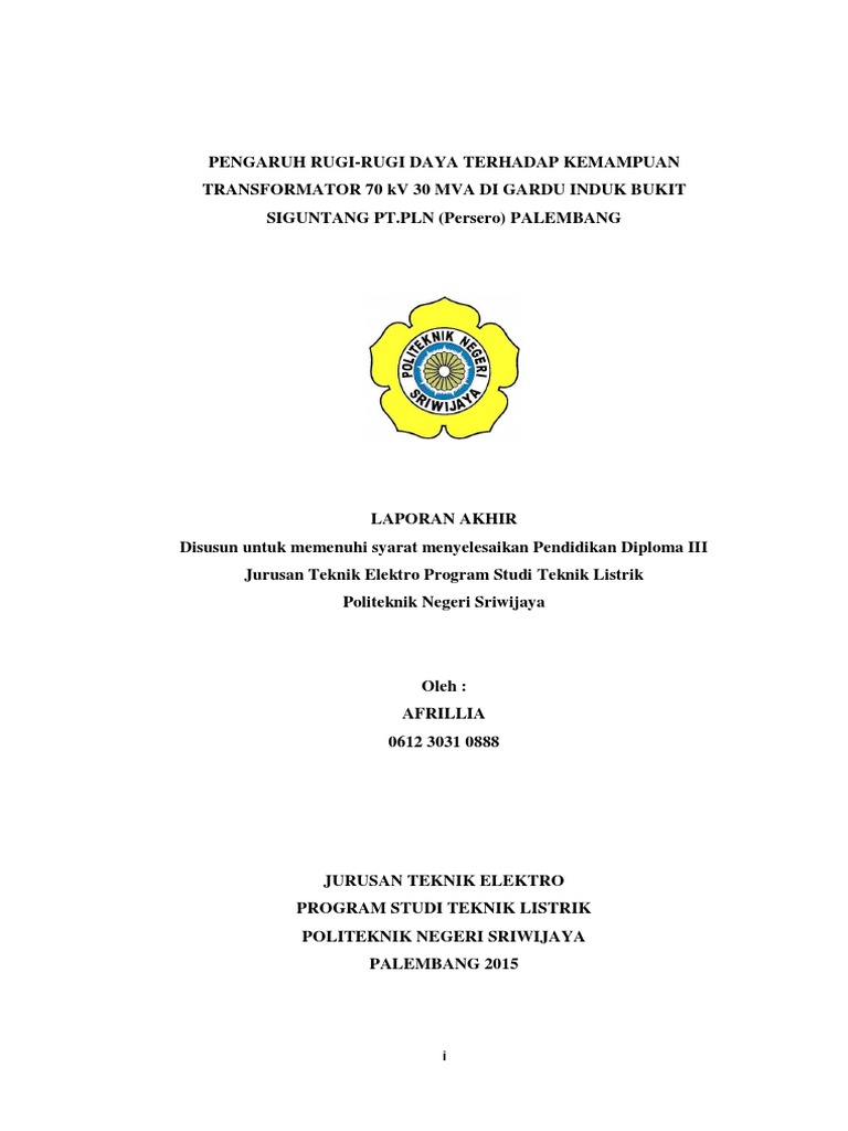 PENGARUH RUGI-RUGI DAYA TERHADAP KEMAMPUAN TRANSFORMATOR 70 KV 30 MVA ...