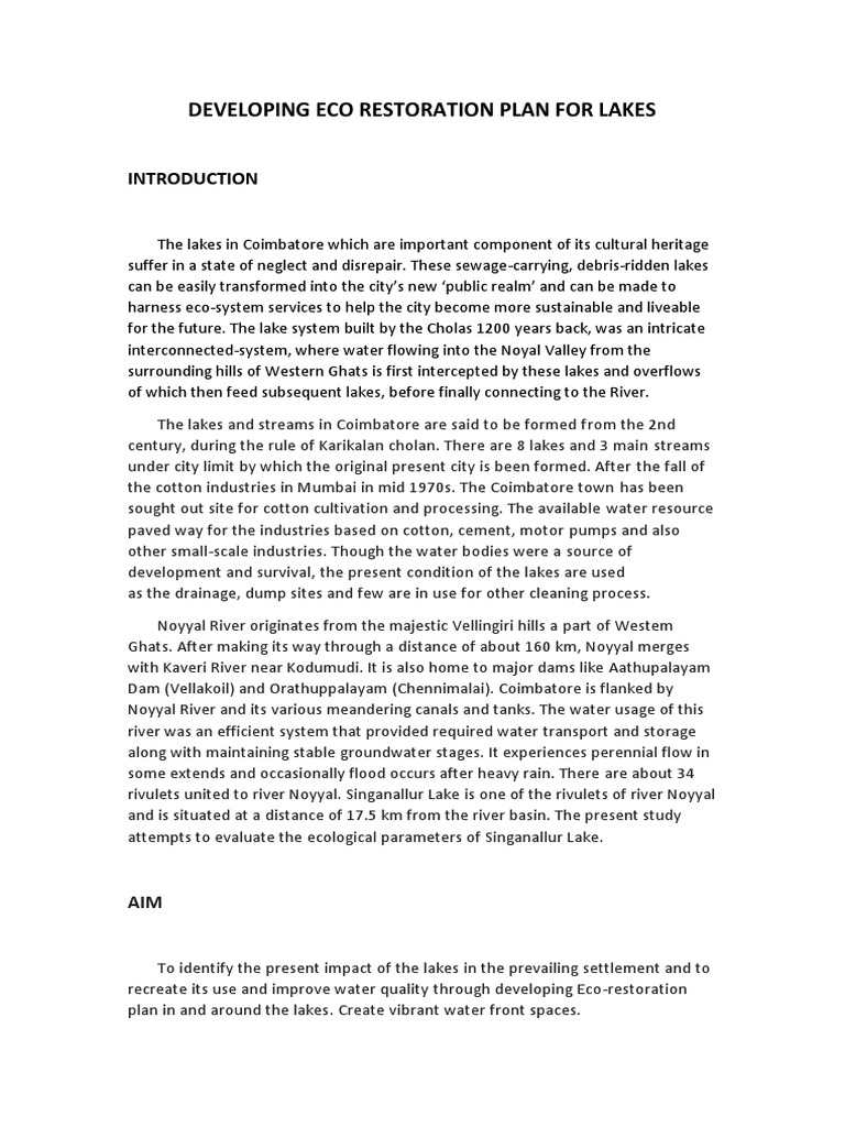 Eco-Restoration Plan for Coimbatore Lakes | PDF | Wetland | Biodiversity