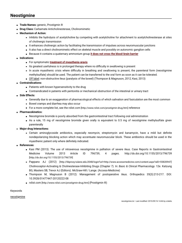 Neostigmine (TUSOM - Pharmwiki) PDF | PDF | Acetylcholine | Drugs Neostigmine (TUSOM - Pharmwiki) PDF | PDF | Acetylcholine | Drugs