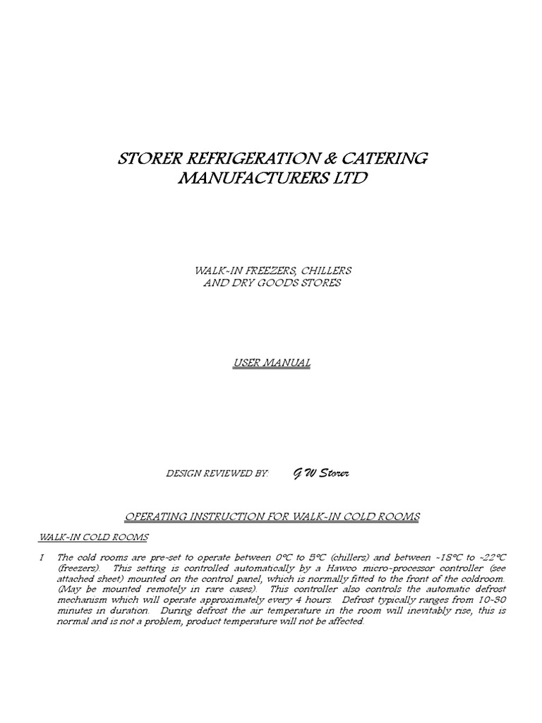 Coldroom User Manual | PDF | Refrigerator | Refrigeration