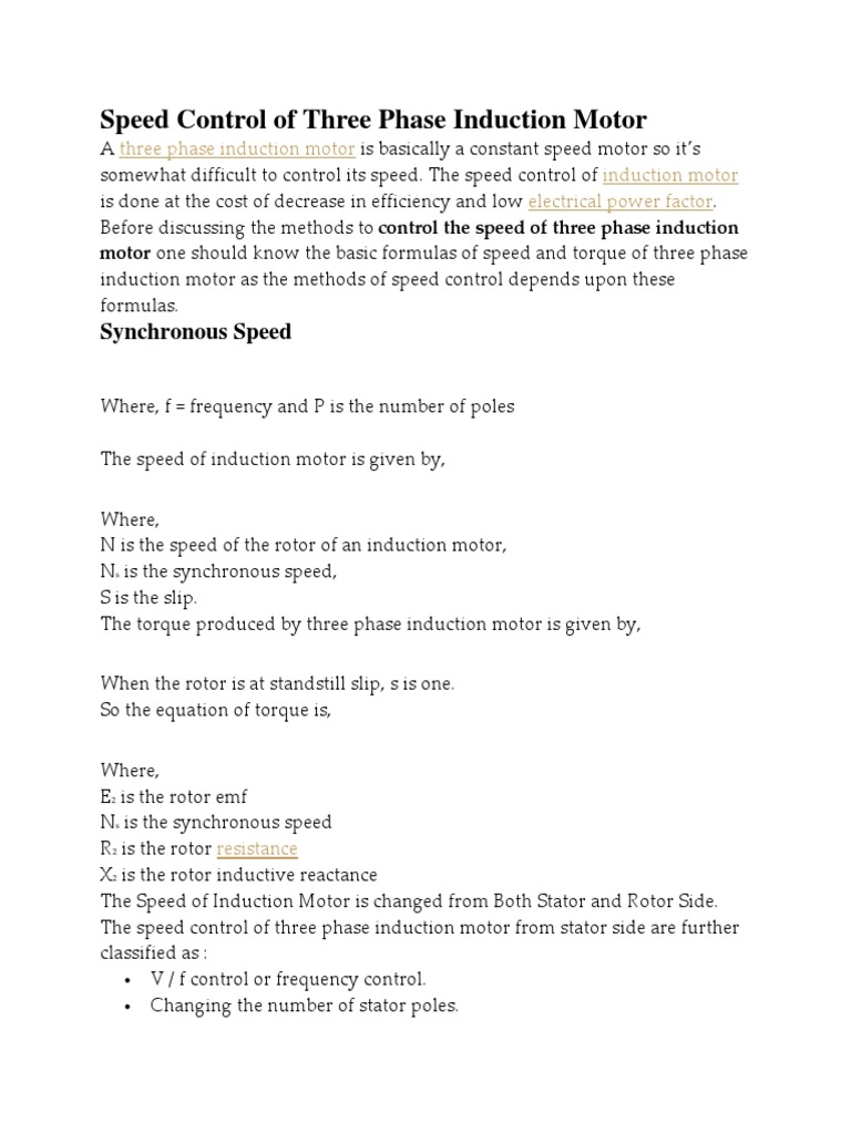 Speed Control of Three Phase Induction Motor | PDF | Electric Motor ...
