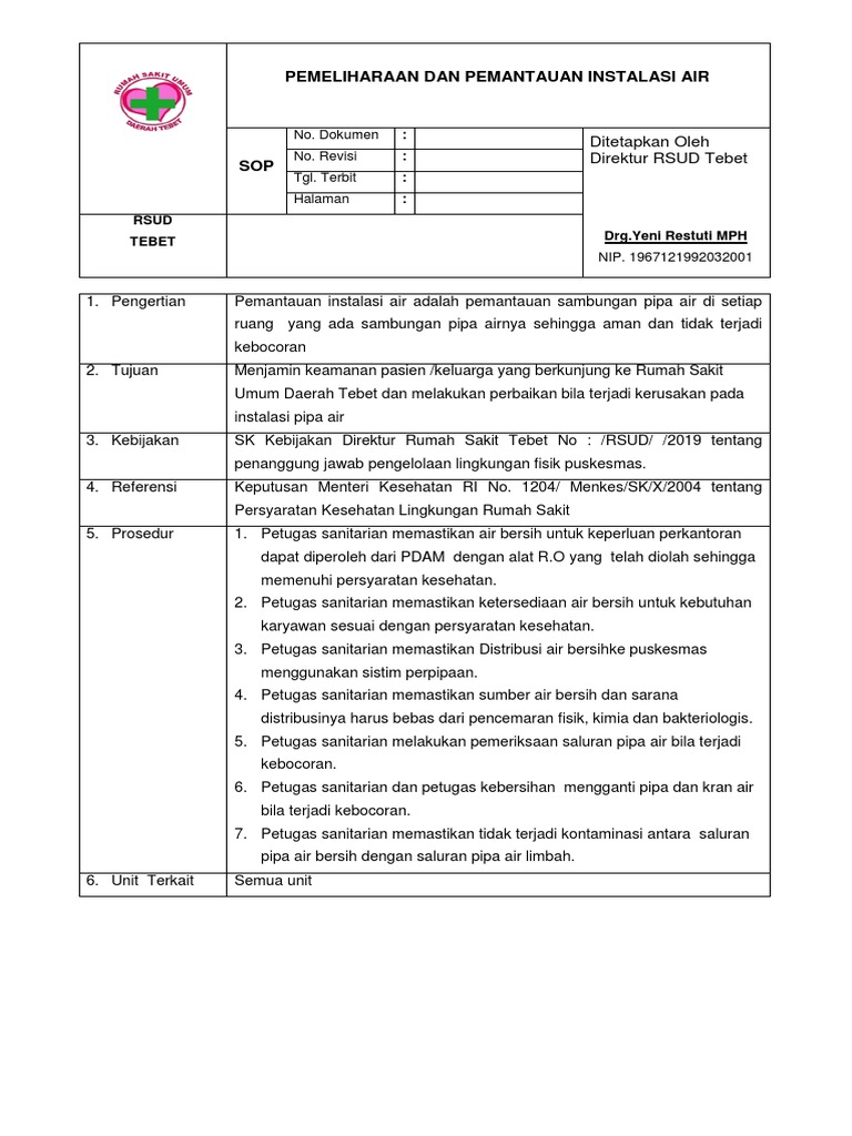 8 5 1 2 Sop Pemeliharaan Dan Pemantauan Instalasi Air | PDF | Sains & Matematika