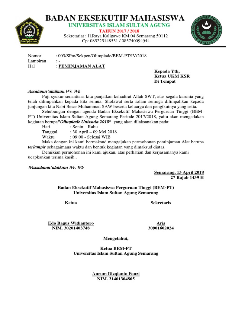 Contoh Surat Untuk UKM KSR | PDF