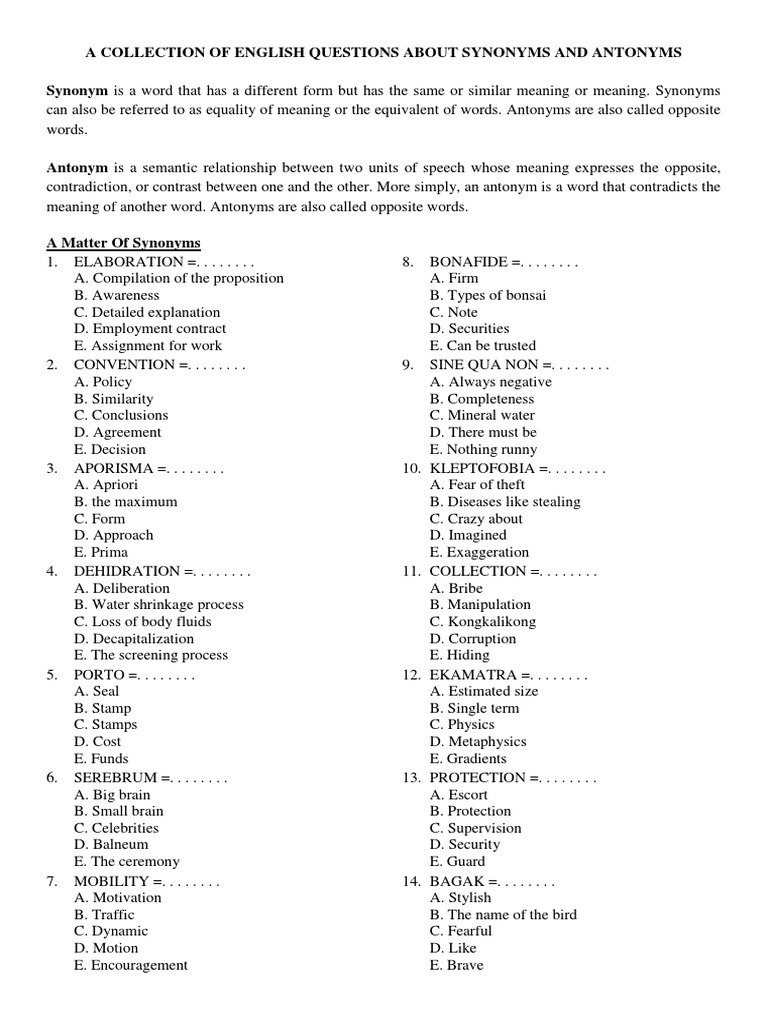 Soal Sinonim Dan Antonim | PDF | Nature Soal Sinonim Dan Antonim | PDF | Nature
