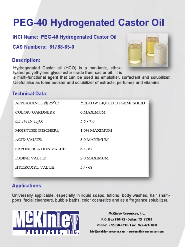PEG 40 Hydrogenated Castor Oil HCO TDS | PDF