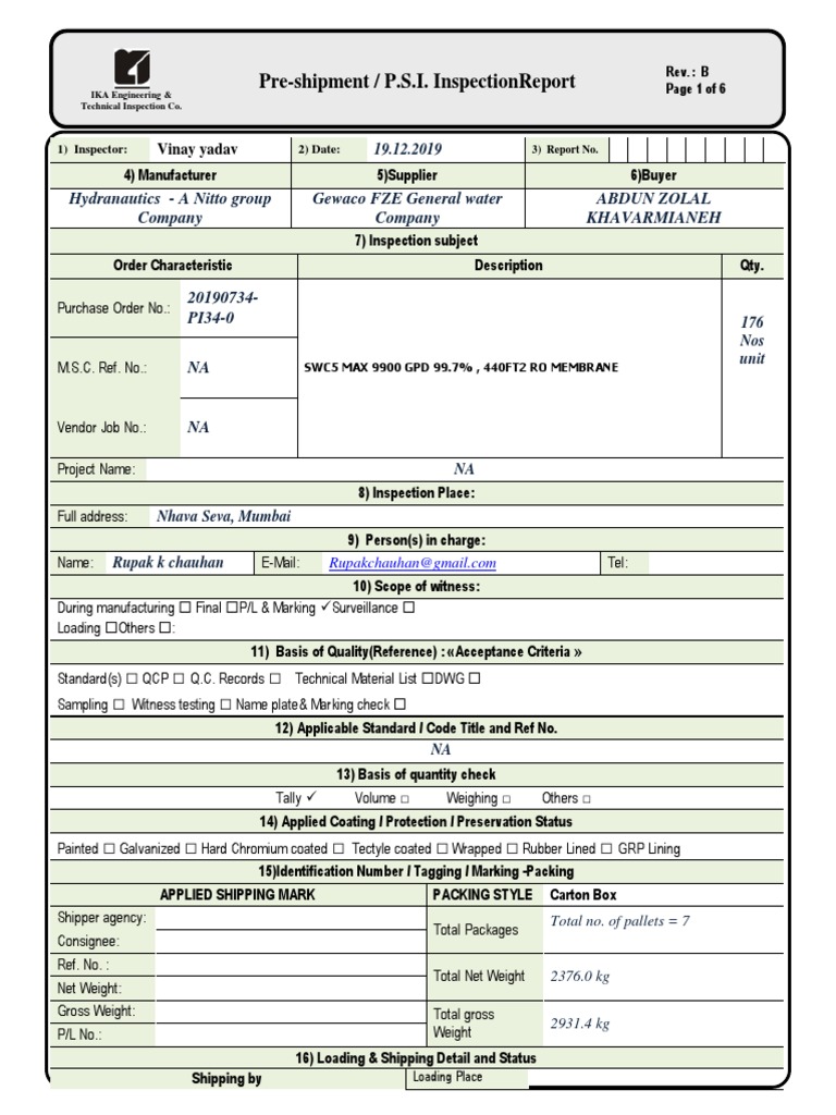 Inspection Report FORMAT | PDF | Freight Transport | Supply Chain ...