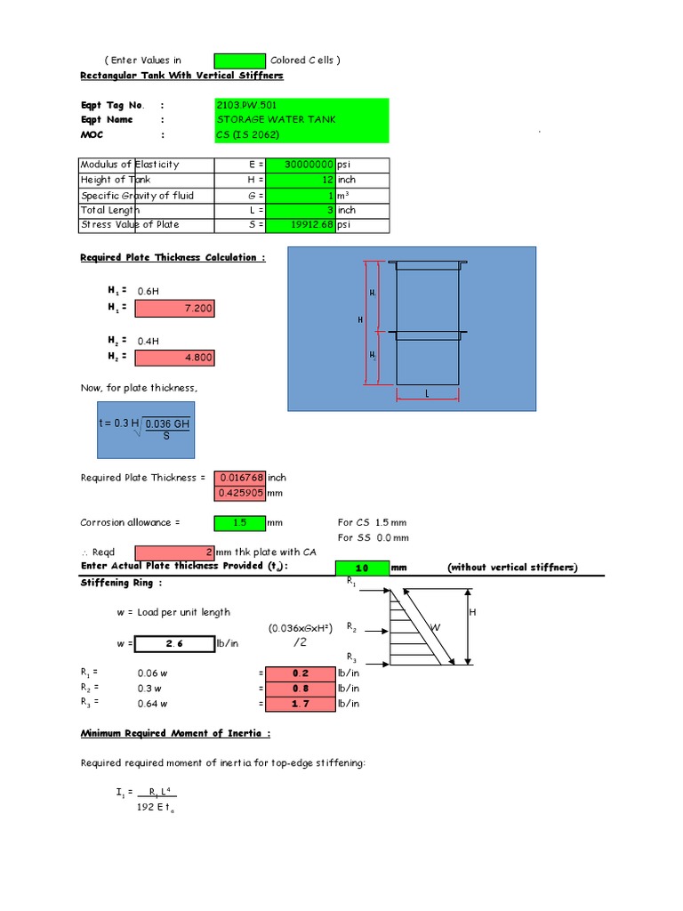 Rectangular Tank (With Horizontal Stiffner) | PDF | Solid Mechanics | Building Engineering