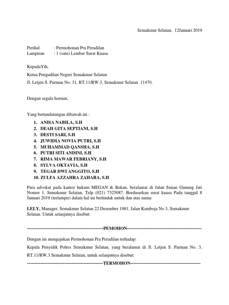 Permohonan Pra Peradilan Lely | PDF