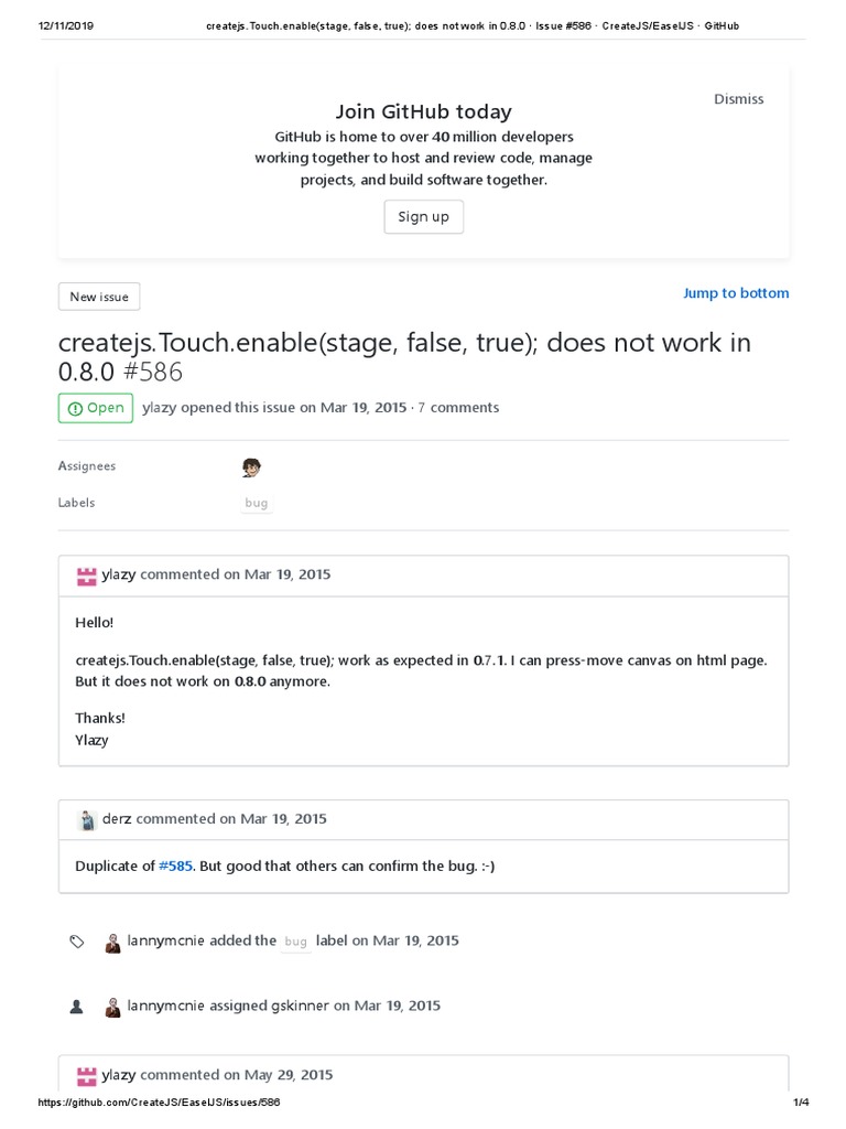 Createjs - Touch.enable (Stage, False, True) Does Not Work in 0.8.0 Issue #586 CreateJS ...