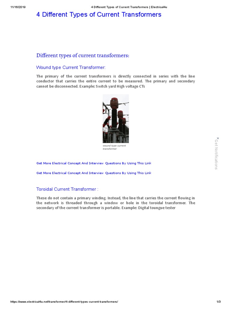 4 Different Types of Current Transformers - Electrical4u | PDF ...