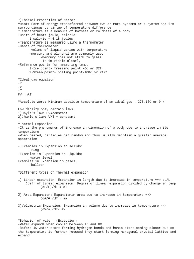 Physics Thermal Properties of Matter | PDF | Thermal Expansion | Heat Transfer