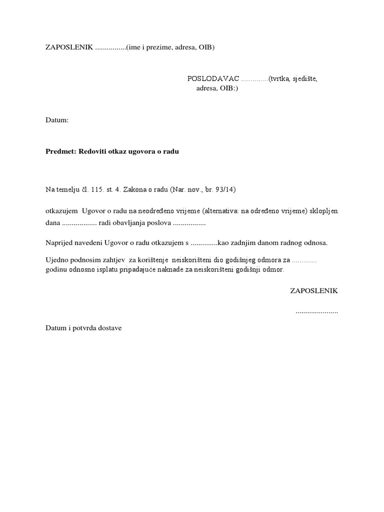 015 Redoviti Otkaz Zaposlenika | PDF