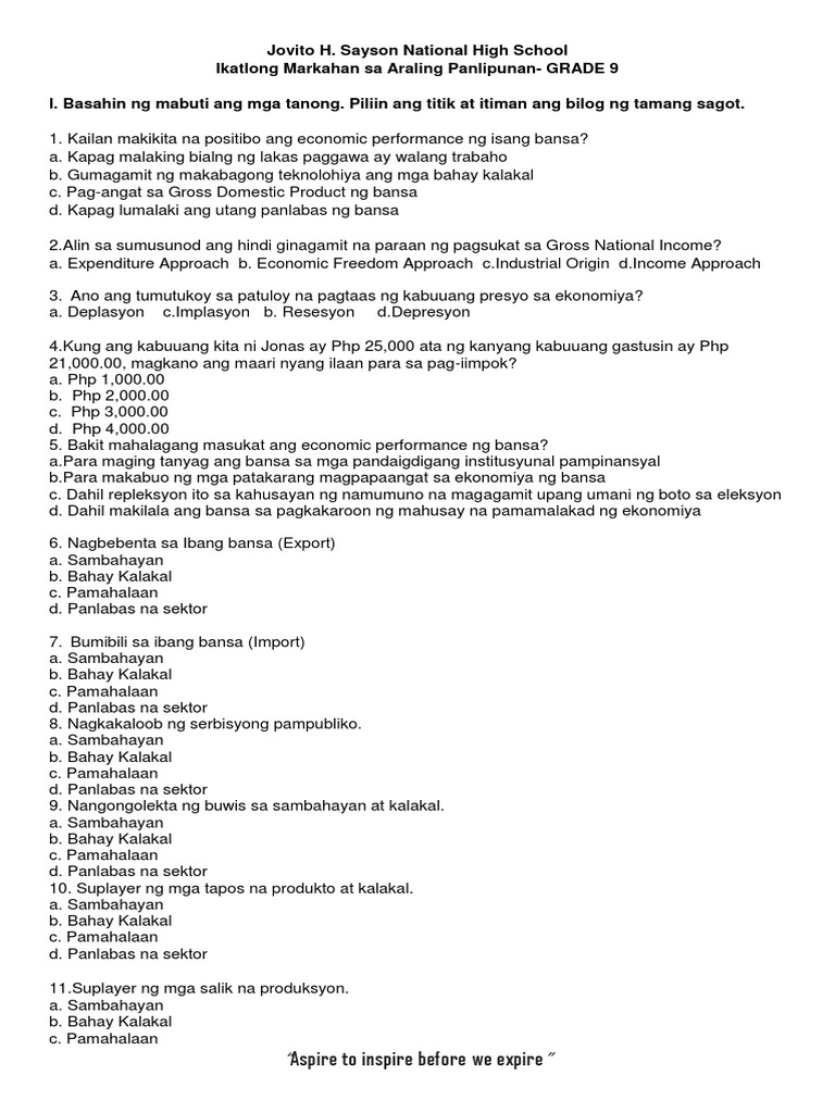 AP - EXAM - GRADE9 3rd | PDF