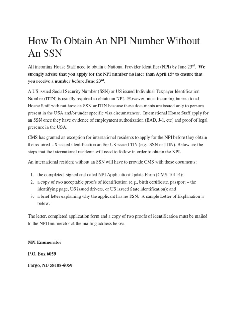 How To Obtain An NPI Number Without An SSN.docx | Social Security ...
