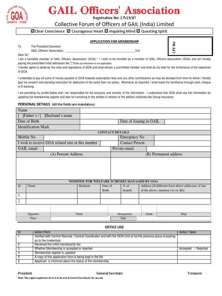 GOA Membership Form | PDF | Government Information | Government