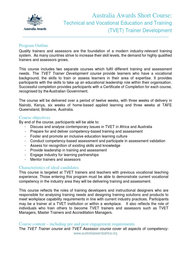Course Outline - TVET Trainer Development PDF | PDF | Vocational Education | Facilitator