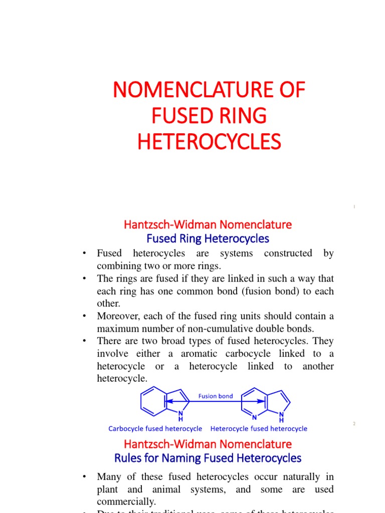 Fused Ring Heterocycles Nomenclature | PDF | Heterocyclic Compound ...