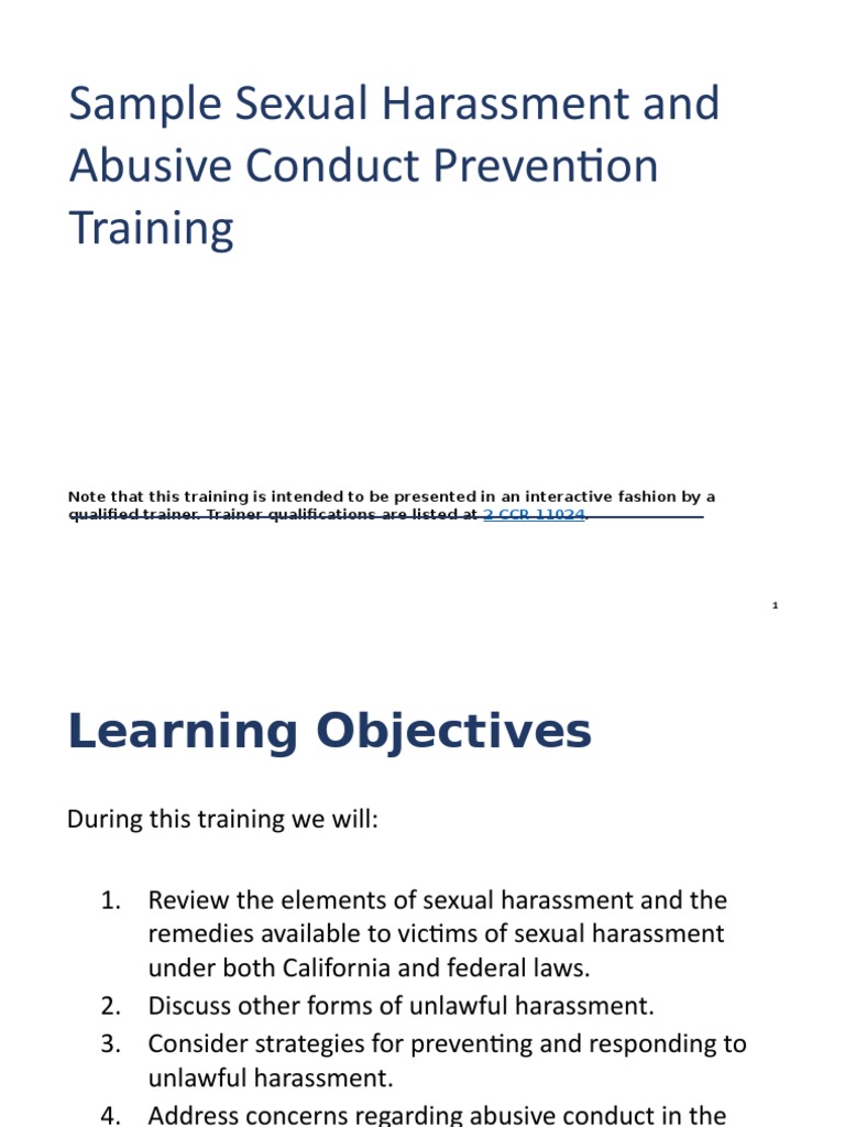 Sample Sexual Harassment Prevention Training | Download Free PDF ...