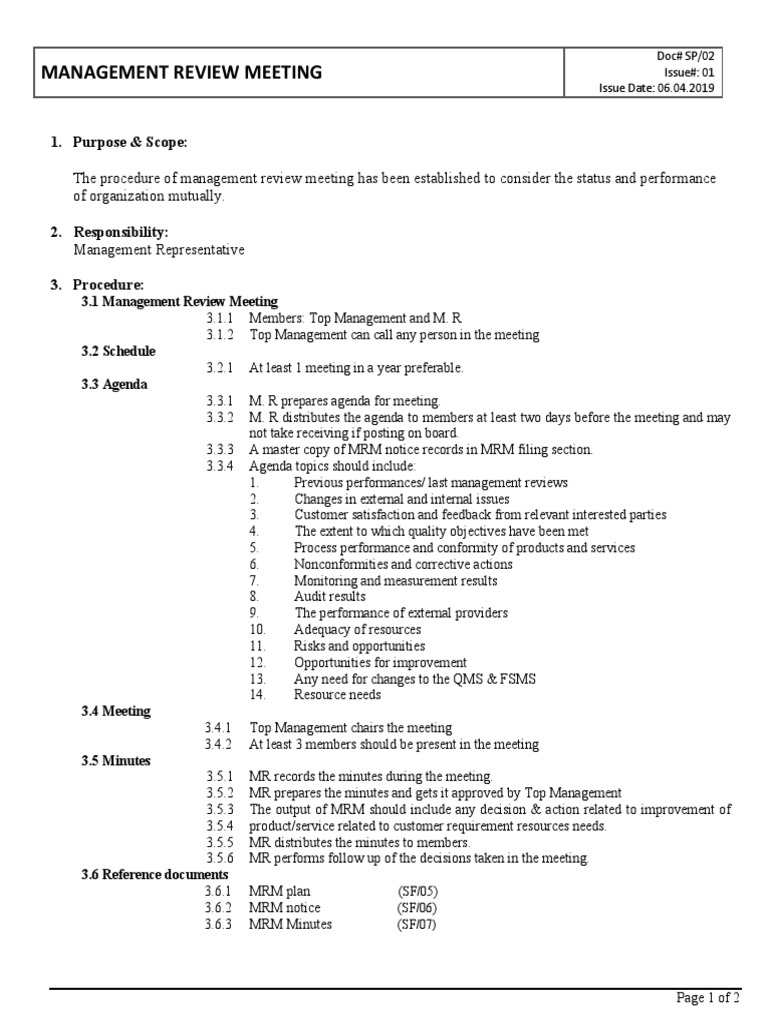 Review Meeting SOP | PDF | Business