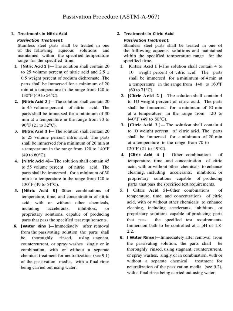 Passivation Procedure PDF | PDF | Nitric Acid | Acid