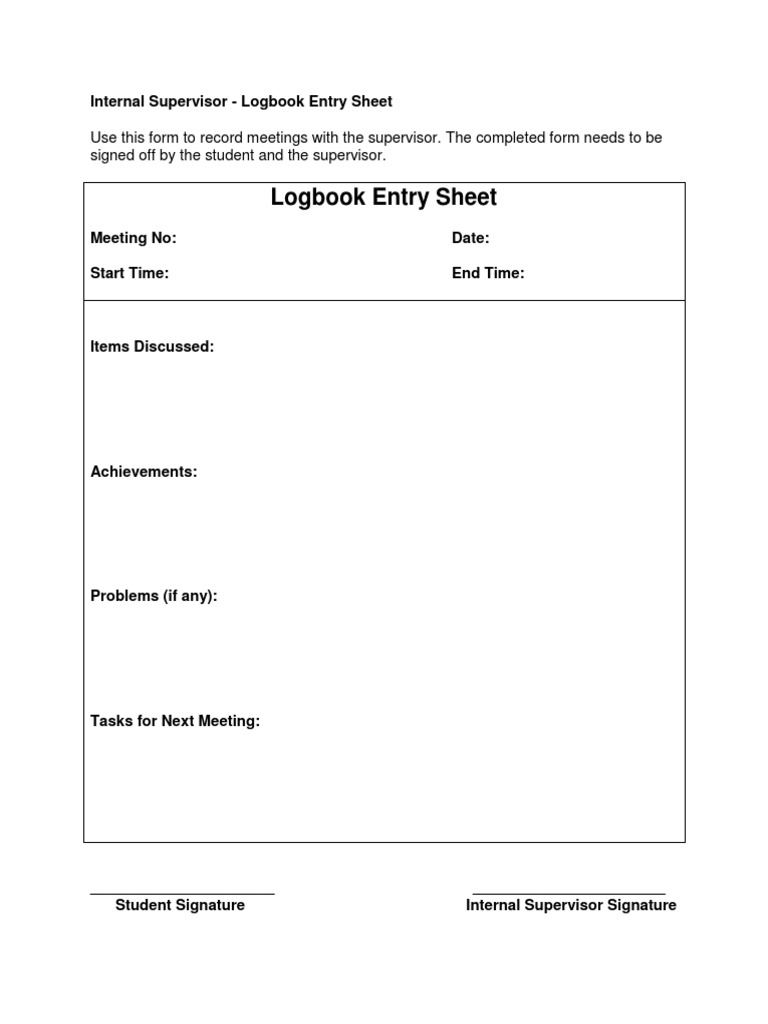 Logbook Entry Sheet - Template | PDF