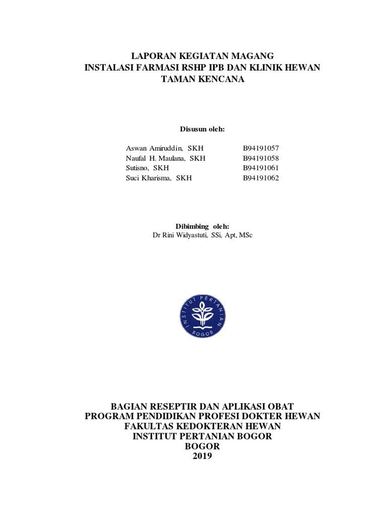Magang di Instalasi Farmasi RSHP IPB | PDF