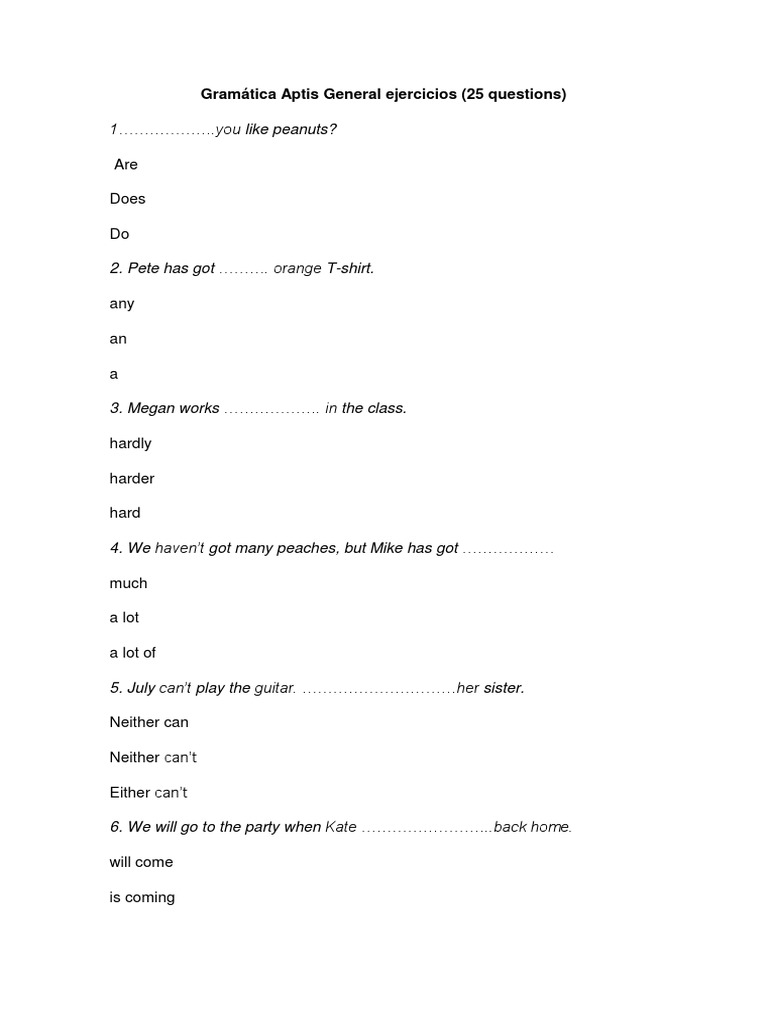 Grammar and Vocabulary Exercises for the Aptis General Test | PDF