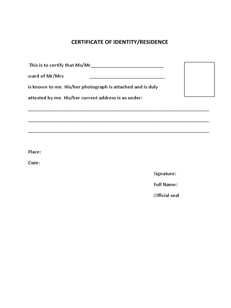 Certificate of Identity | PDF