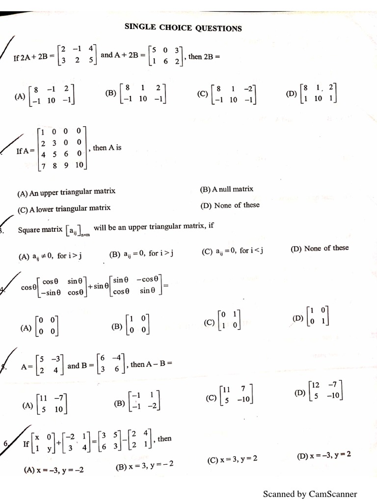 Matrices Sheet PDF | PDF