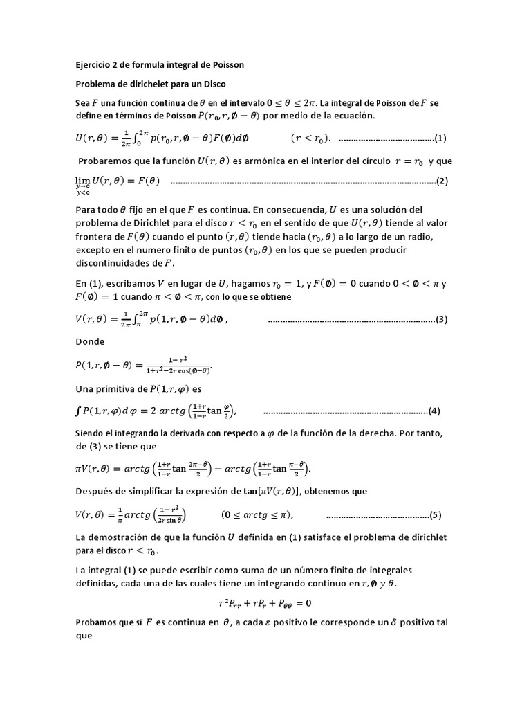 Ejercicio 2 de Formula Integral de Poisson | PDF | Integral | Intervalo ...