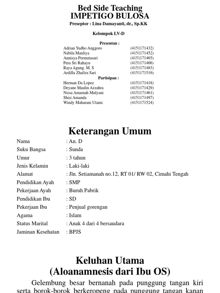 Diagnosis dan Penanganan Impetigo Bulosa | PDF