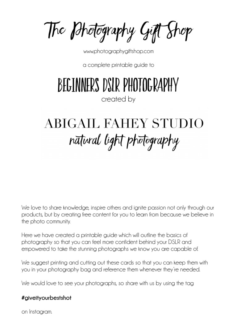 Beginner's DSLR Photography Guide | PDF | Exposure (Photography ...