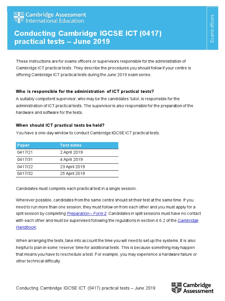 Conducting Cambridge IGCSE ICT (0417) Practical Tests June 2019 | PDF ... Conducting Cambridge IGCSE ICT (0417) Practical Tests June 2019 | PDF ...