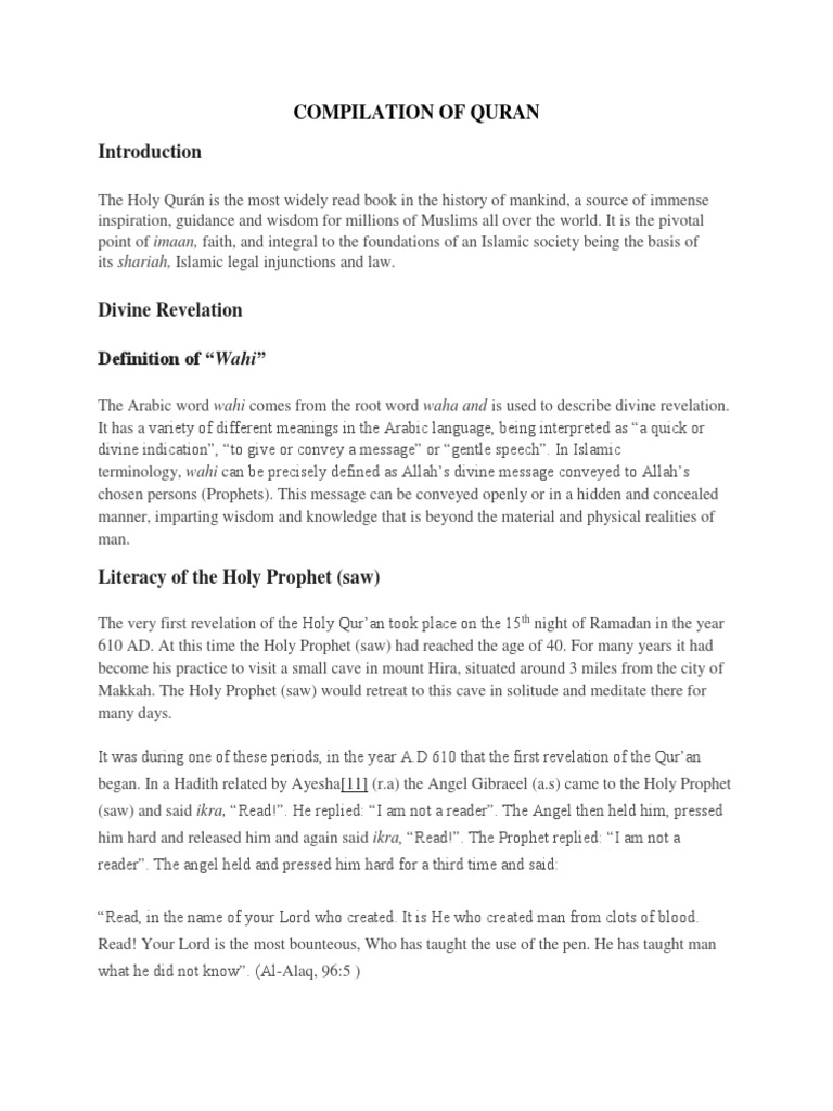 The Divine Revelation and Compilation of Islam's Holy Book: An Overview ...
