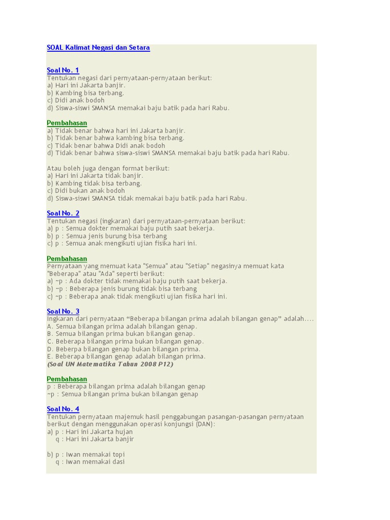 SOAL Kalimat Negasi Dan Setara | PDF | Metode & Bahan Ajar