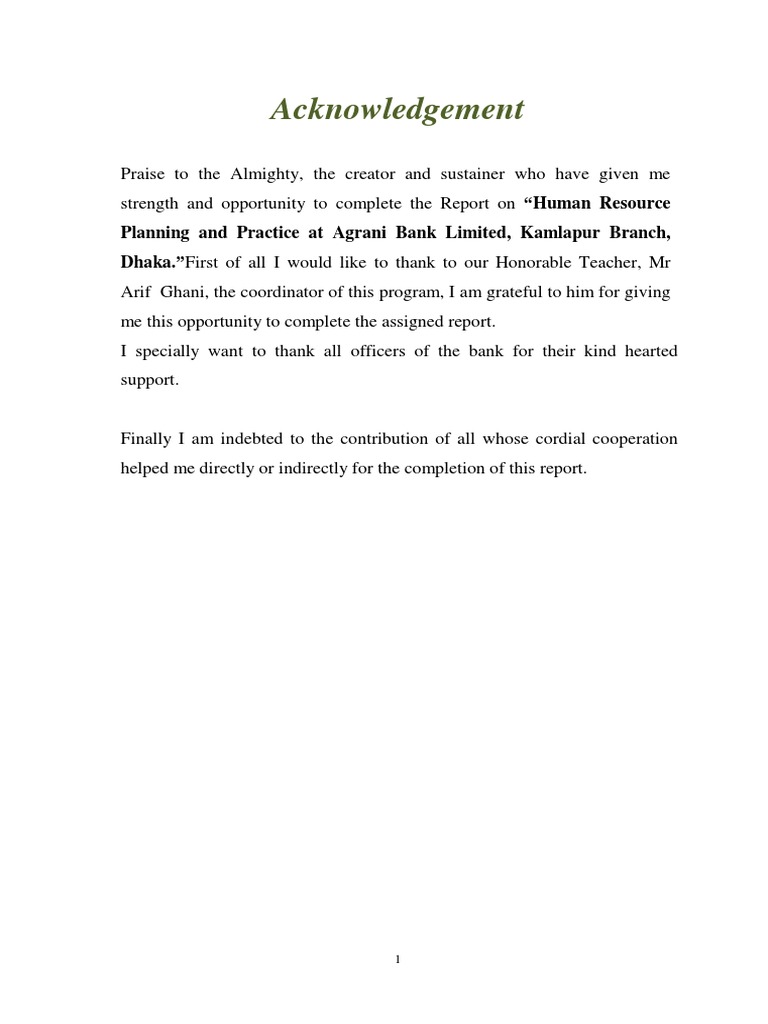 Acknowledgement | PDF | Human Resource Management | Human Resources