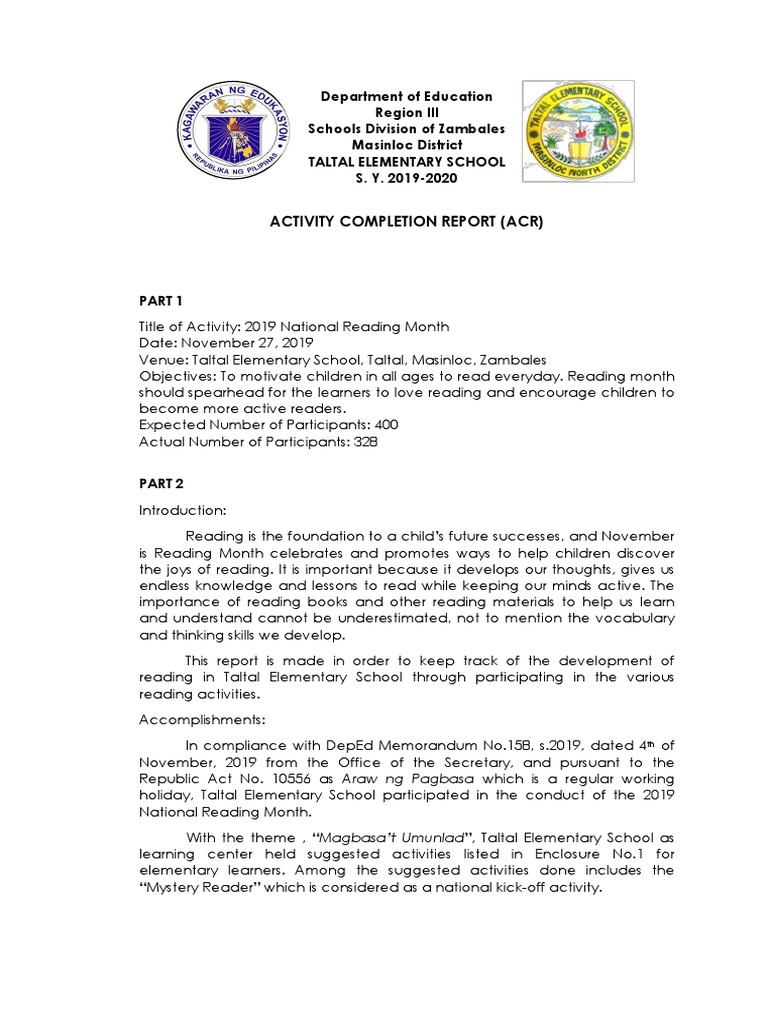 Taltal ES - ACR - 2019 NATIONAL READING MONTH | PDF | Educational ...