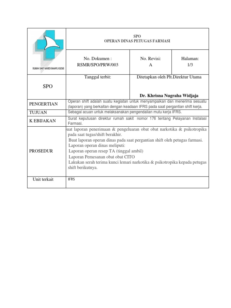 SPO Handover Farmasi | PDF