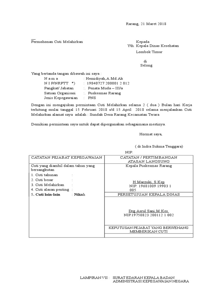 Permohonan Cuti Melahirkan PNS dan PPPK | PDF