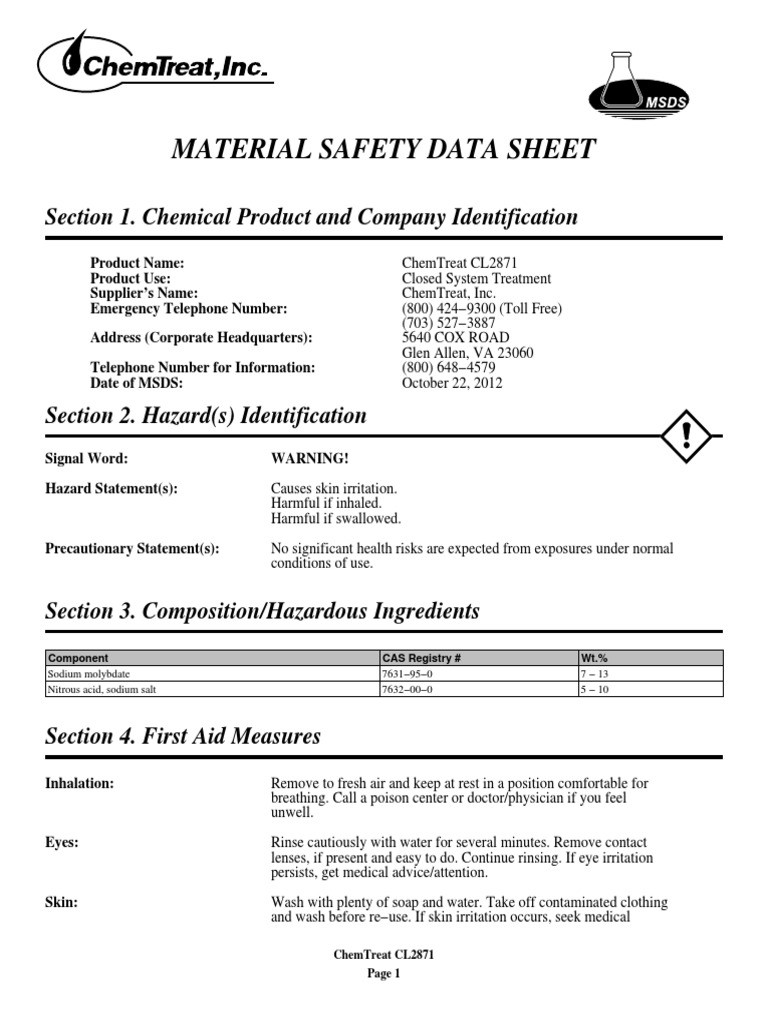 CL 2871 | PDF | Personal Protective Equipment | Dangerous Goods