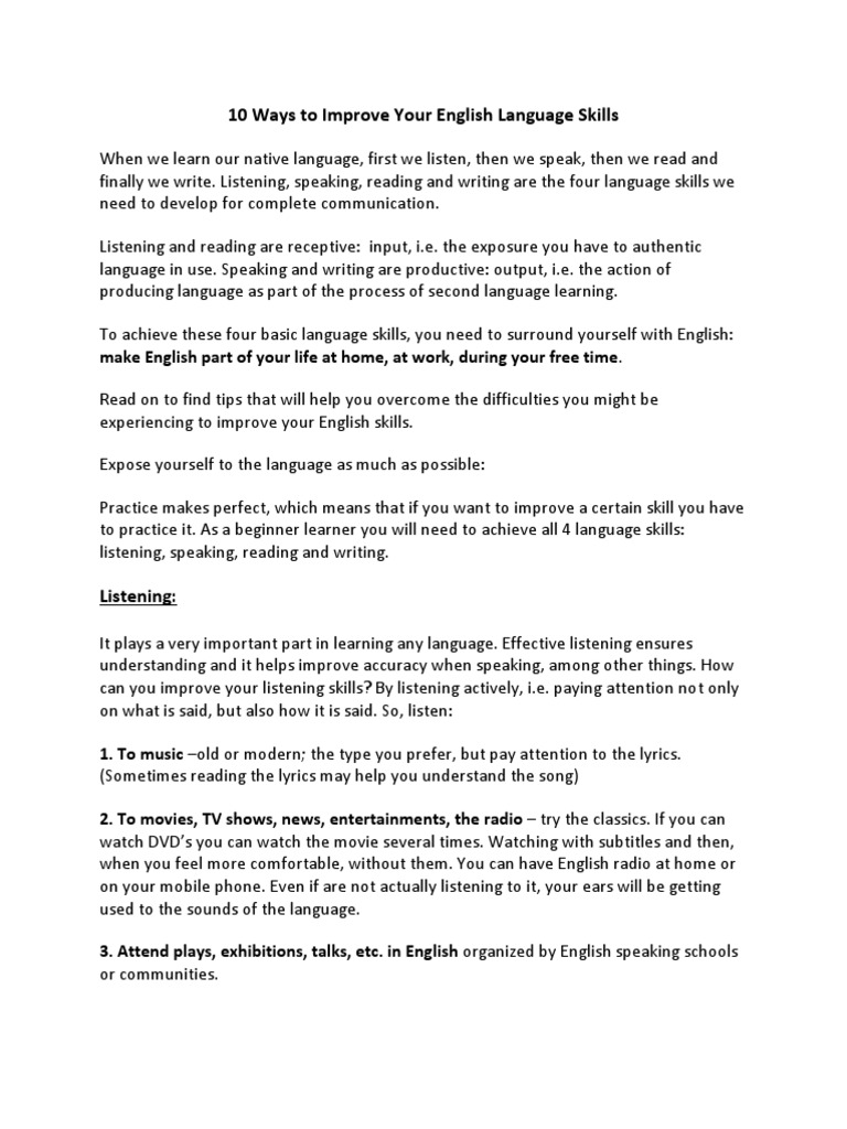 10 Ways To Improve Your English Language Skills | PDF | English ...
