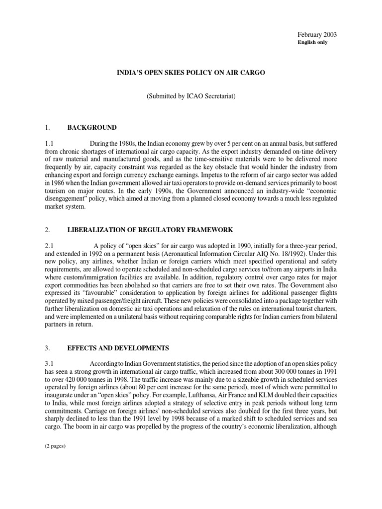 Open Skies Policy | PDF | Airlines | Cargo