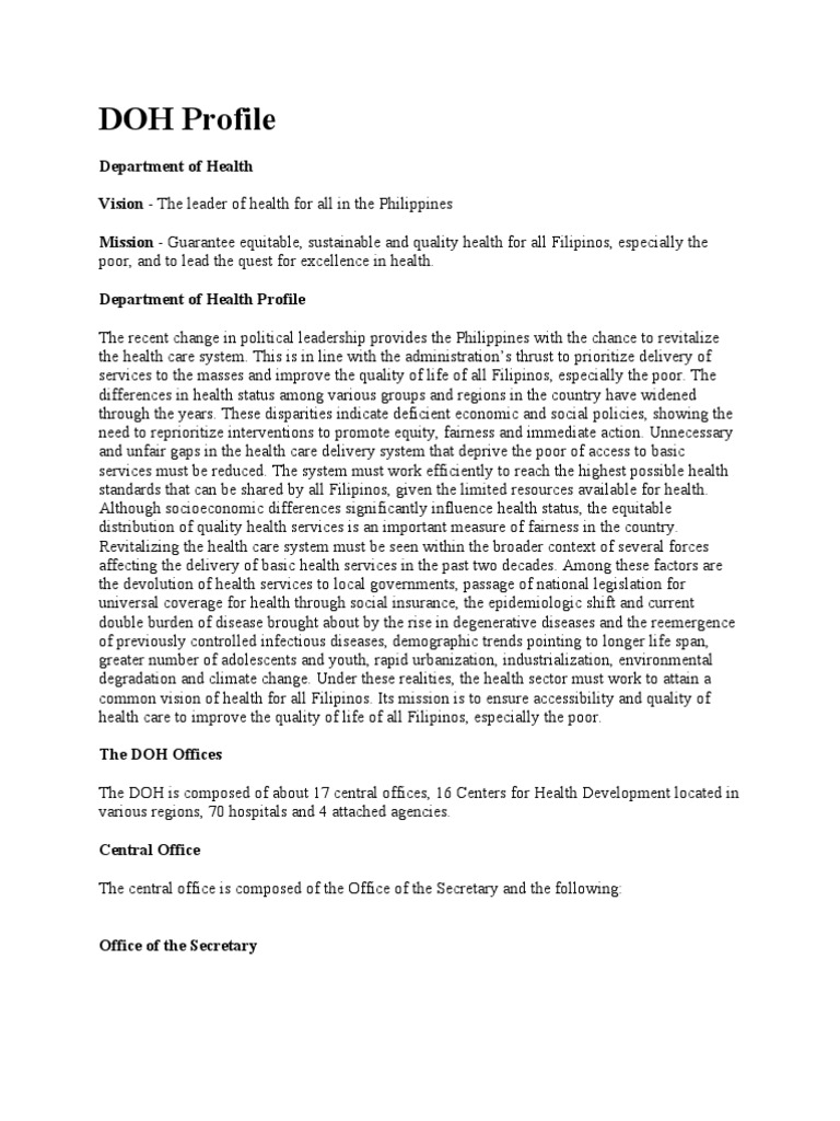 DOH Profile | Download Free PDF | Public Health | Health Policy
