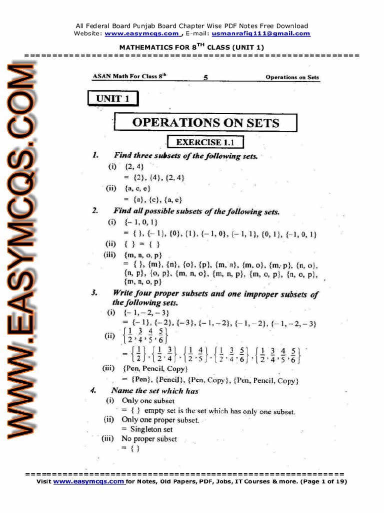 8th Math Solved Exercises Unit 1 Notes | PDF
