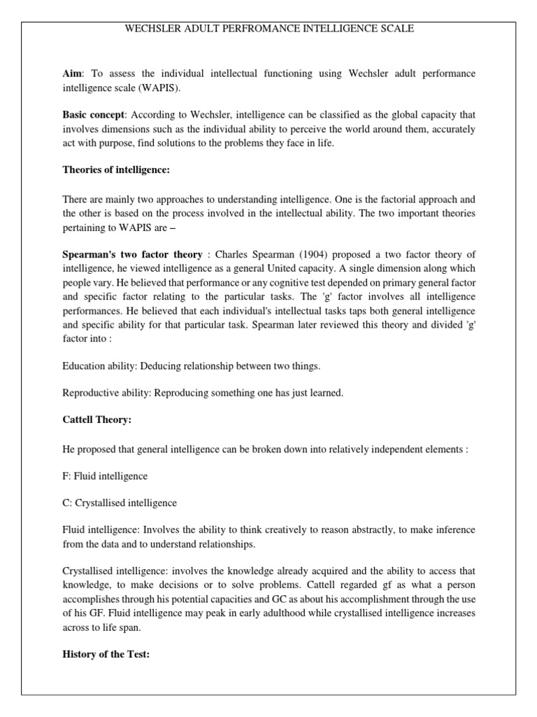 WAPIS | PDF | Wechsler Adult Intelligence Scale | Mental Processes