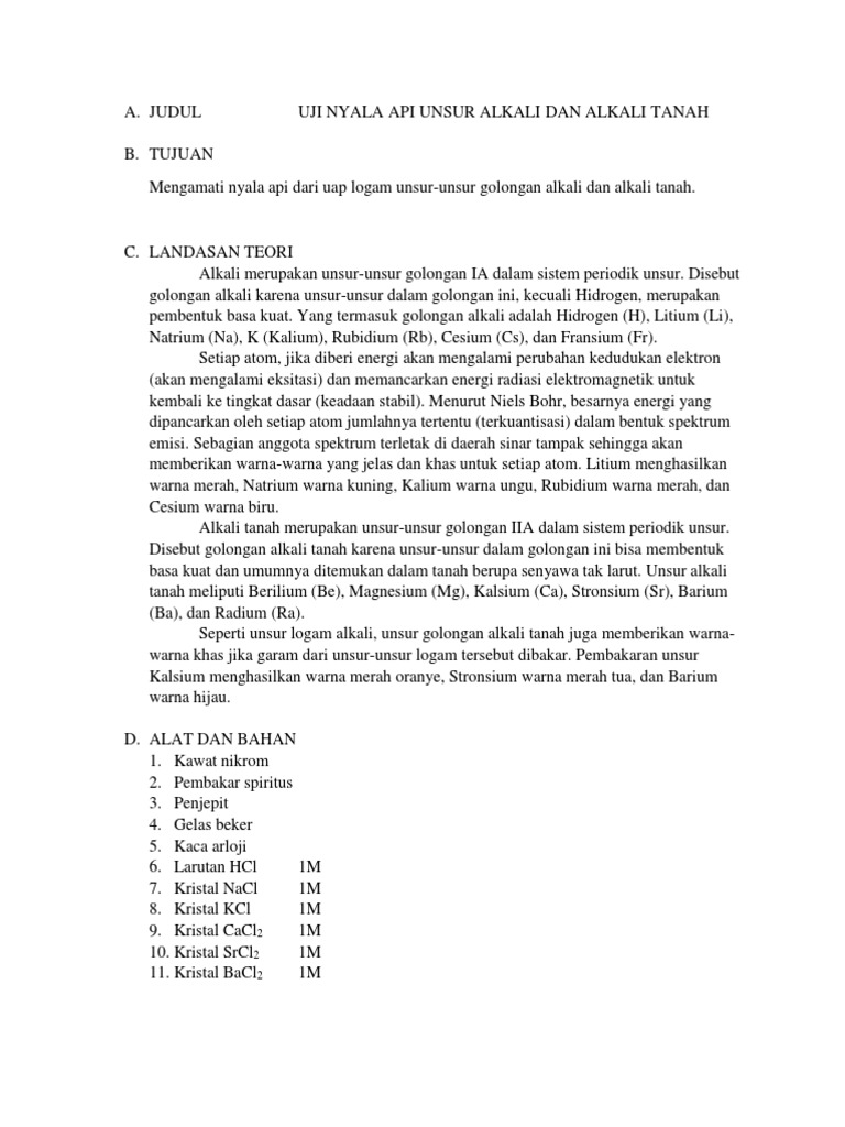 Uji Nyala Api Unsur Alkali Dan Alkali Tanah | PDF