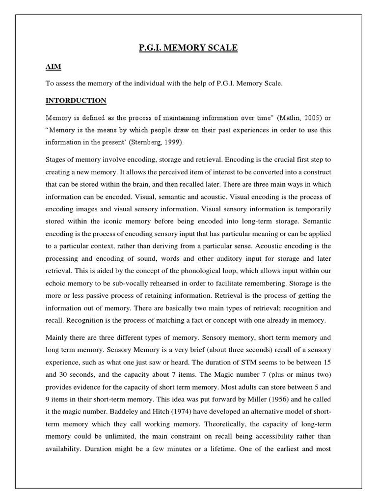 Pgi Memory Scale | PDF | Recall (Memory) | Memory